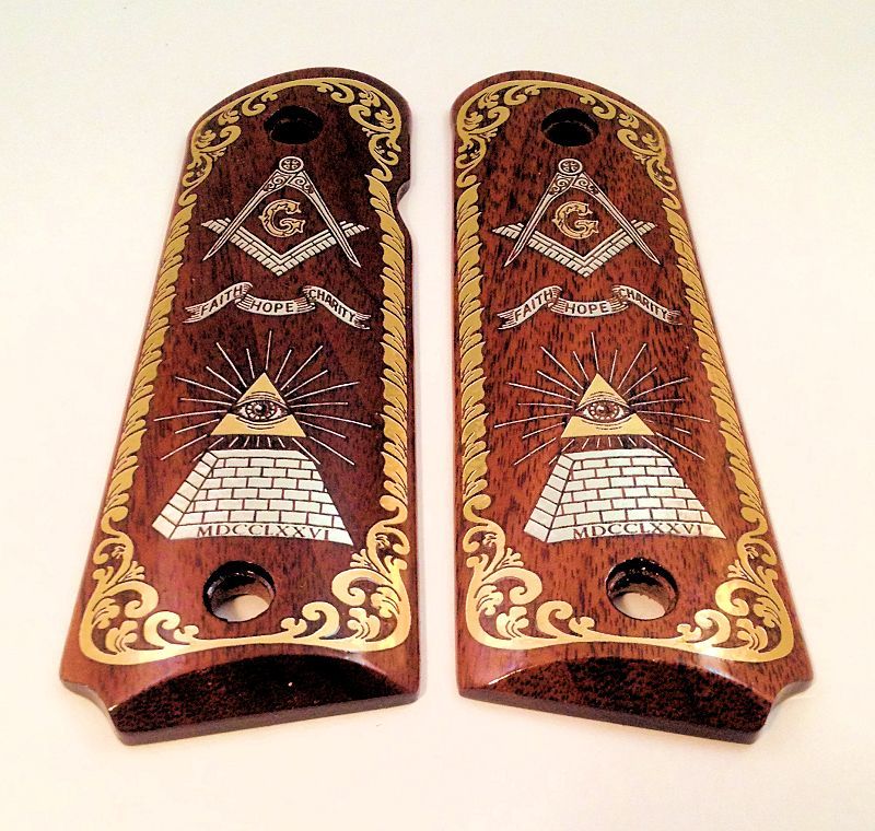 1911 custom wood grips gold silver Masonic All Seeing Eye Mason Logo ...