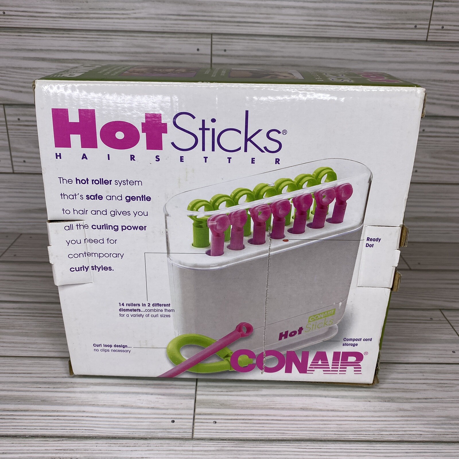 CONAIR HOT STICKS 14 FLEXIBLE RODS ROLLERS CURLERS HS18G GREEN & PINK ...