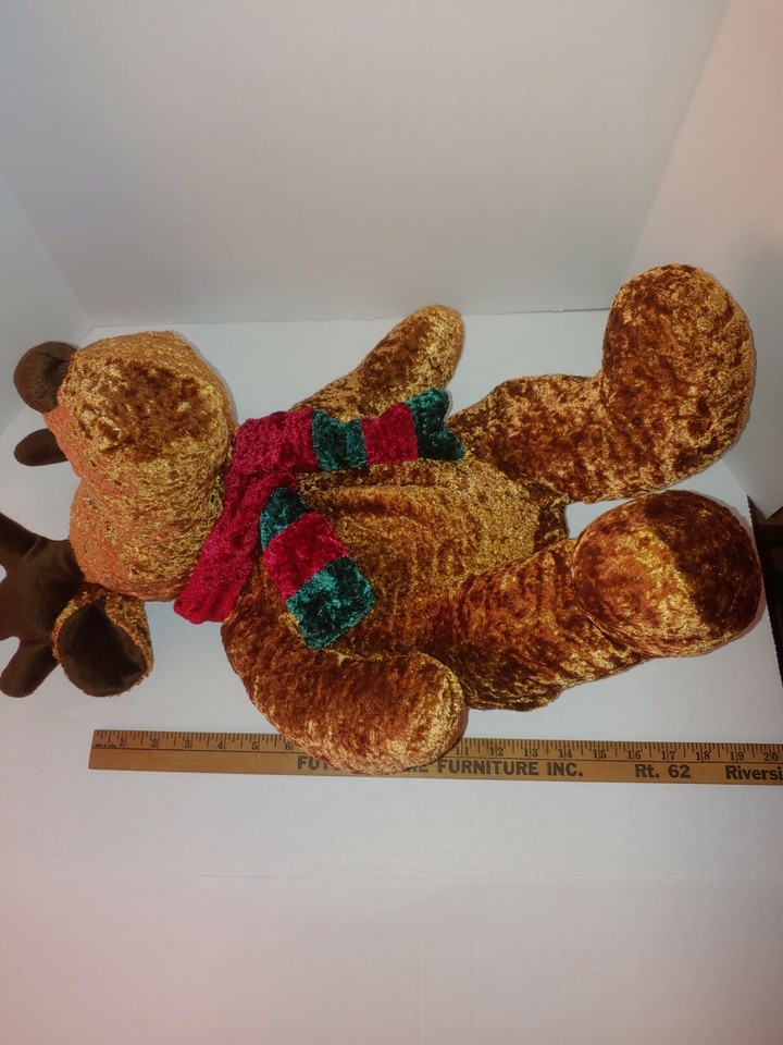 Moose Reindeer Plush Stuffed Animal 14in Sitting Red Green Scarf Blue ...