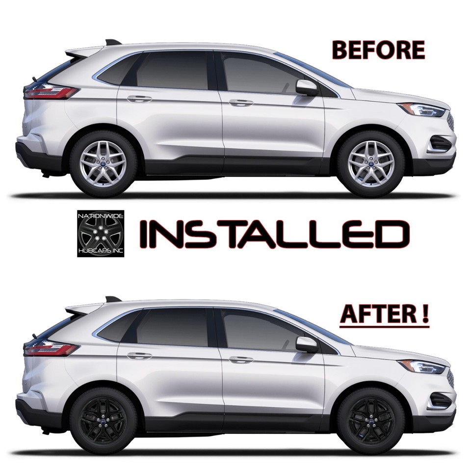 4 Black 2021-2024 Ford Edge SEL 18" Wheel Skins Hub Caps Full Snap On ...