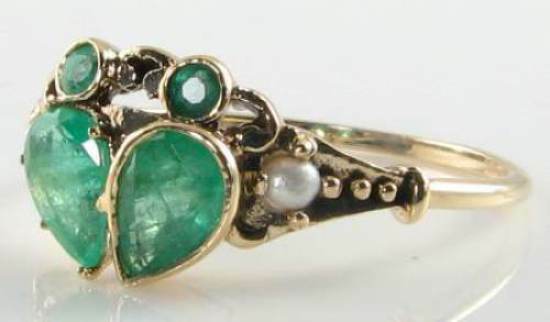 DIVINE 9CT GOLD EMERALD & PEARL CRAB RING FRART DECO INSEE RESIZE | eBay
