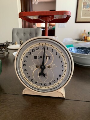 VINTAGE WAY RITE COUNTER SCALE RED AND WHITE ENAMELWARE 25# Hanson ...