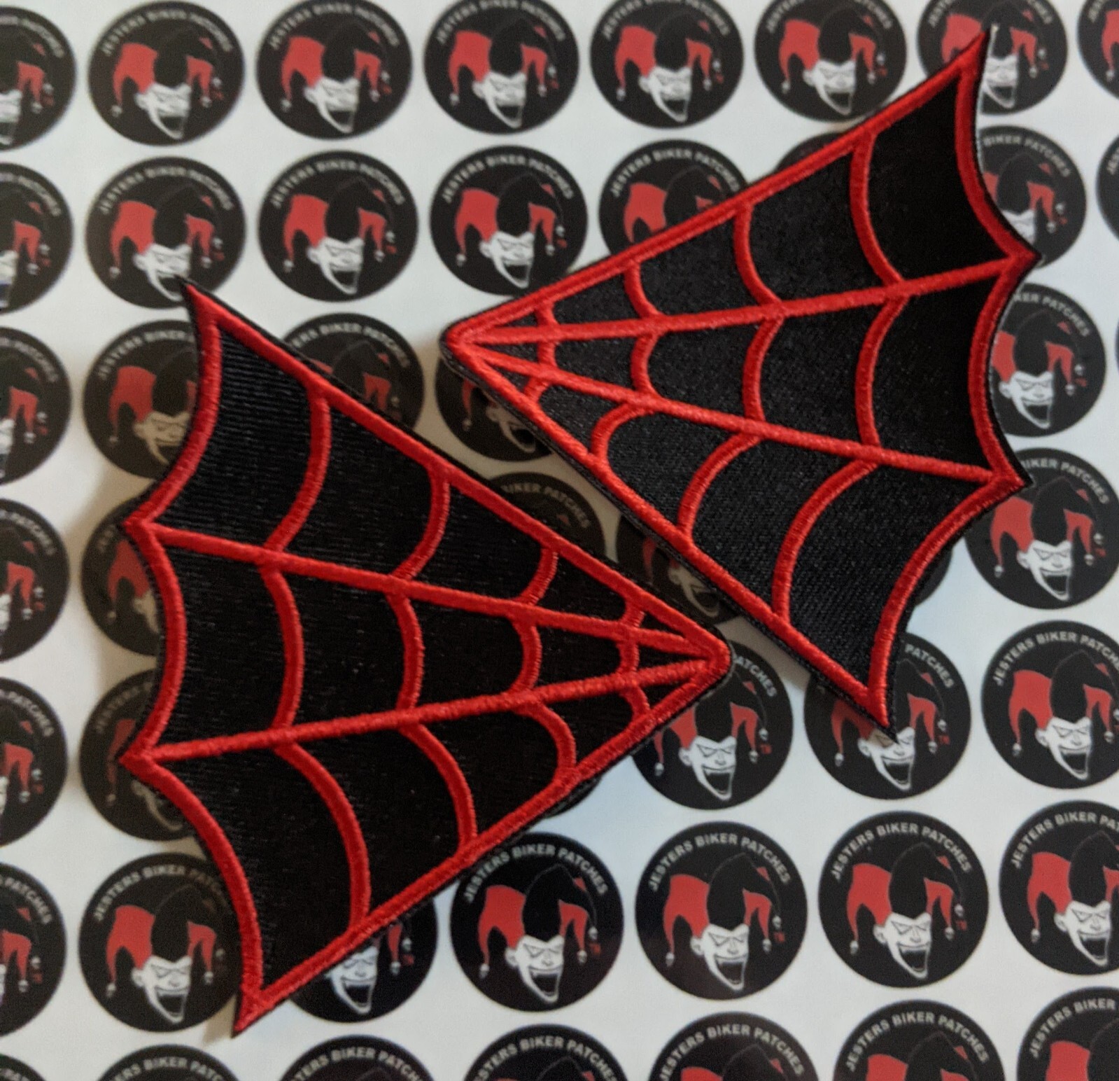Spider Web Collar Set Embroidered Patch Red on Black SW002 | eBay