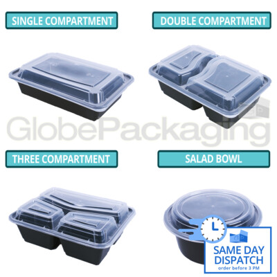 BLACK REUSABLE MEAL PREP MICROWAVE FOOD CONTAINERS BOXES WITH LIDS *ALL ...