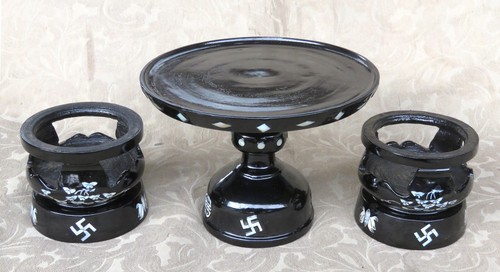 BLACK LACQUERED WOOD MOTHER OF PEARL INDIAN NATIVE TRIBAL SWASTIKA ...