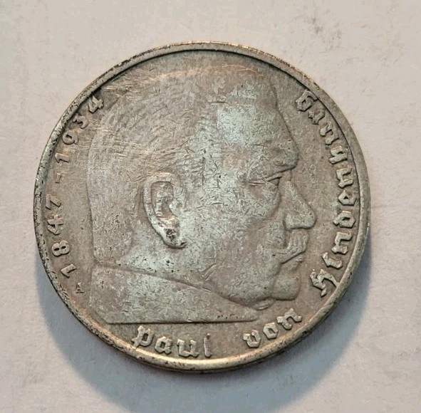 1936 A Germany - Third Reich 5 Reichsmark Paul von Hindenburg Silver ...