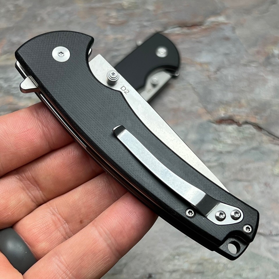 VORTEK SHROUD Black G10 Handles Button Lock D2 Flip Blade Folding ...