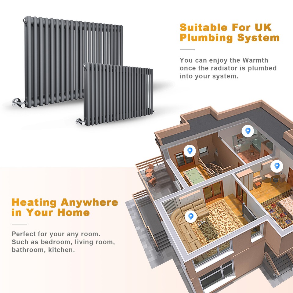 Cast Iron Radiator Traditional Double 2 Column Grey Rads 600x1190 With ...