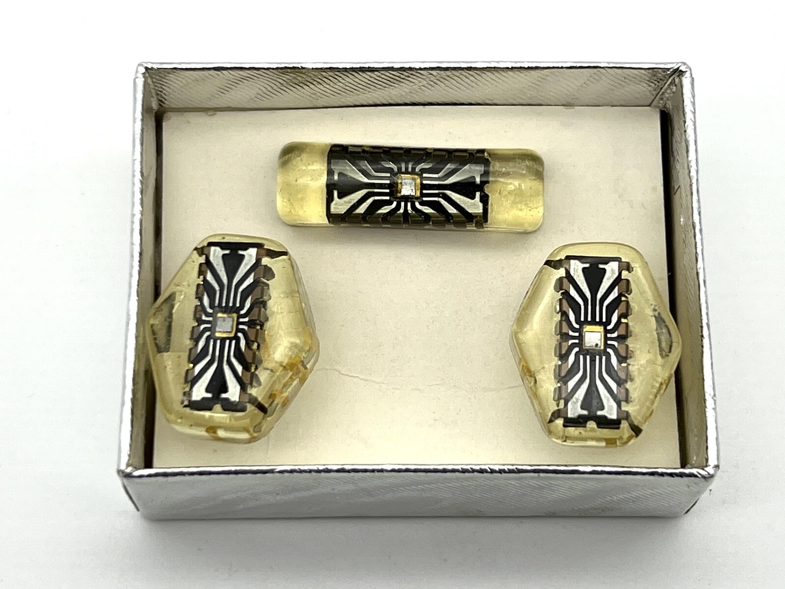 Vintage Acrylic Resin Embedded Computer Chip Cuff lin… - Gem