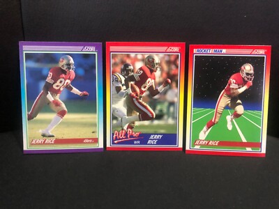 1990 Score Rocket Man Jerry Rice #556 & All Pro #590 + Base #200 49ers ...