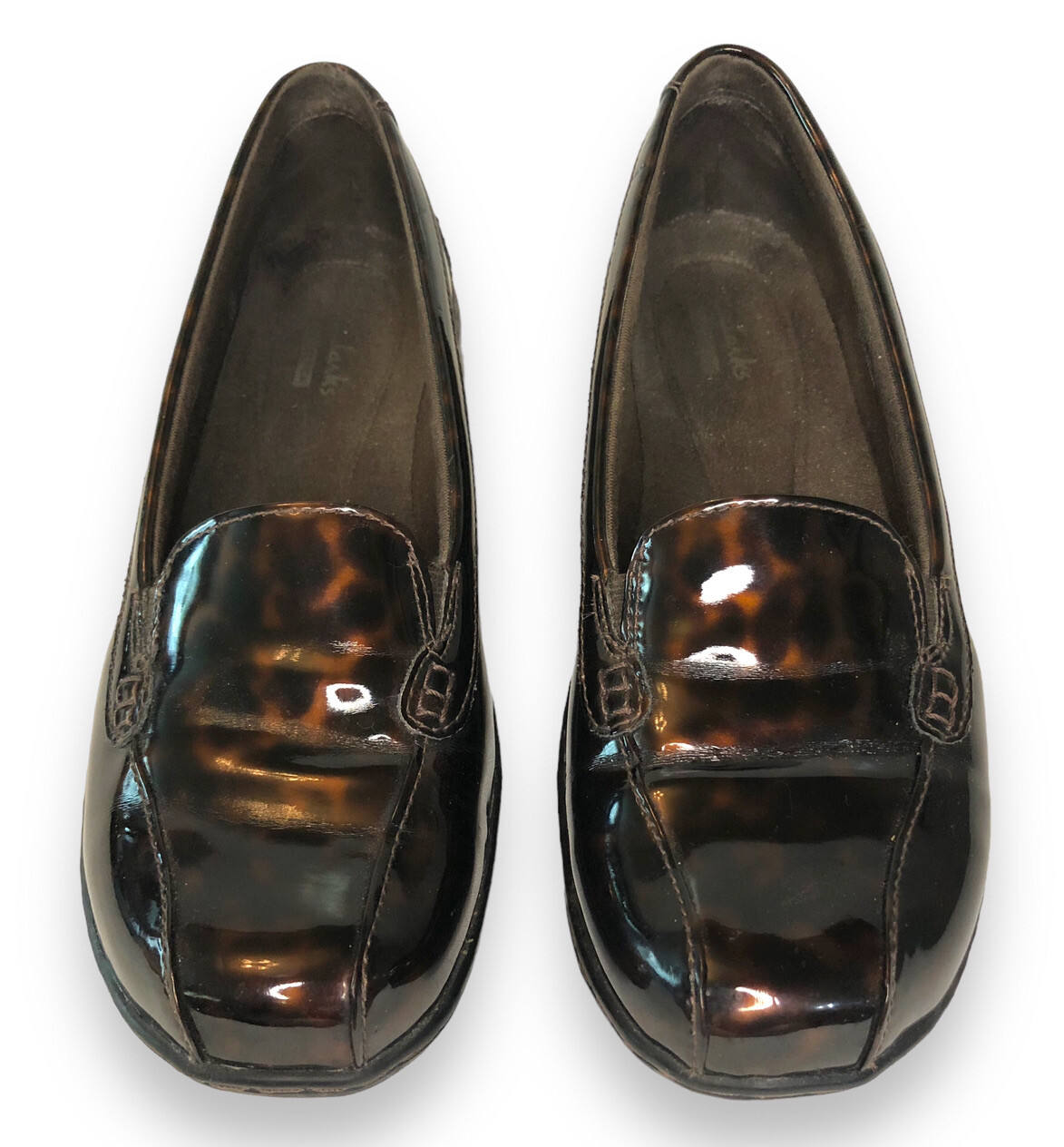 Clarks Womens Tortoise Shell Patent Leather Comfort Loafer Flats Shoes ...