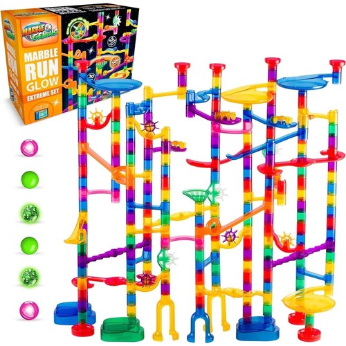 300 pcs Glow Marble Run Track Race Extreme Set for Kids Age 4+, Glow in ...