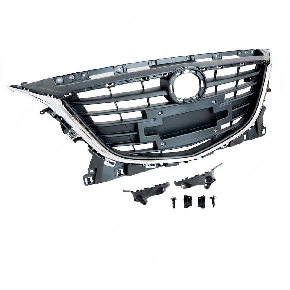 For 2014-2016 Mazda 3 Front Grille W/ Chrome Trim+Bumper Brackets BJE1 ...