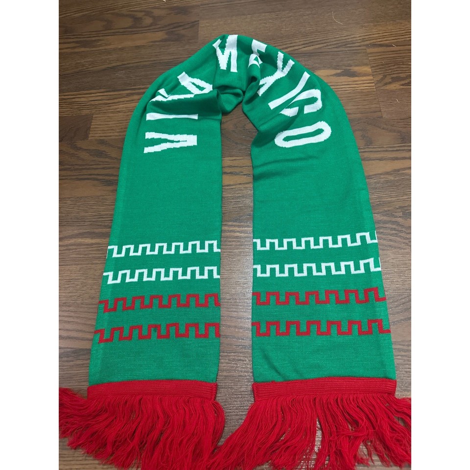 Mexico Viva Mexico Knitted Scarf Green Red White Fringe Soccer Futbol ...