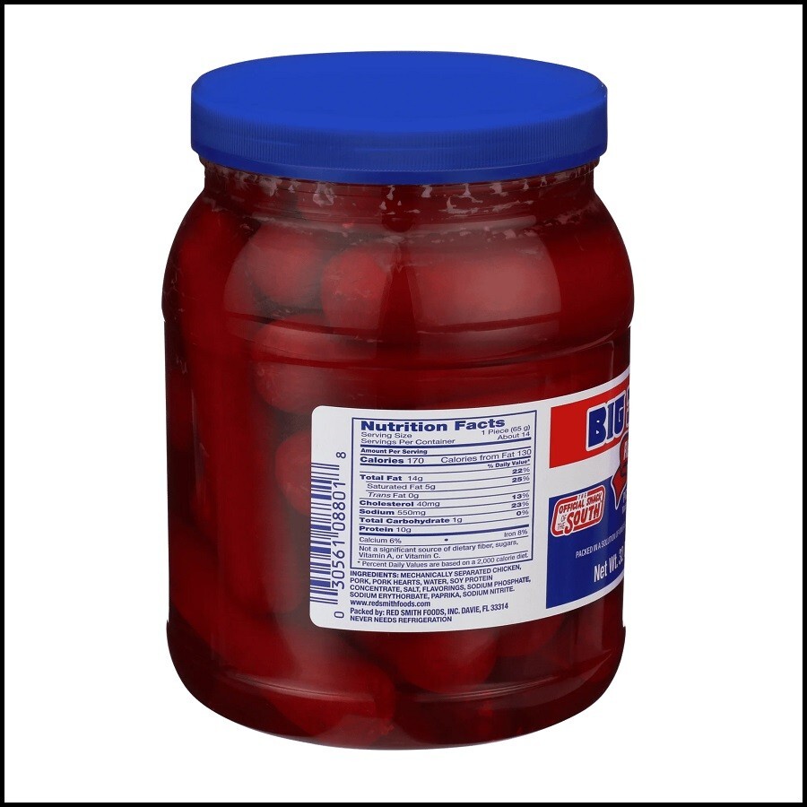 Big John's Ready To Eat Red Hots Pickled Sausage 32oz Jar Protein 10g ...
