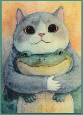 ACEO 2.5x3.5 watercolor painting - cat kitten croco hugs fantasy ...