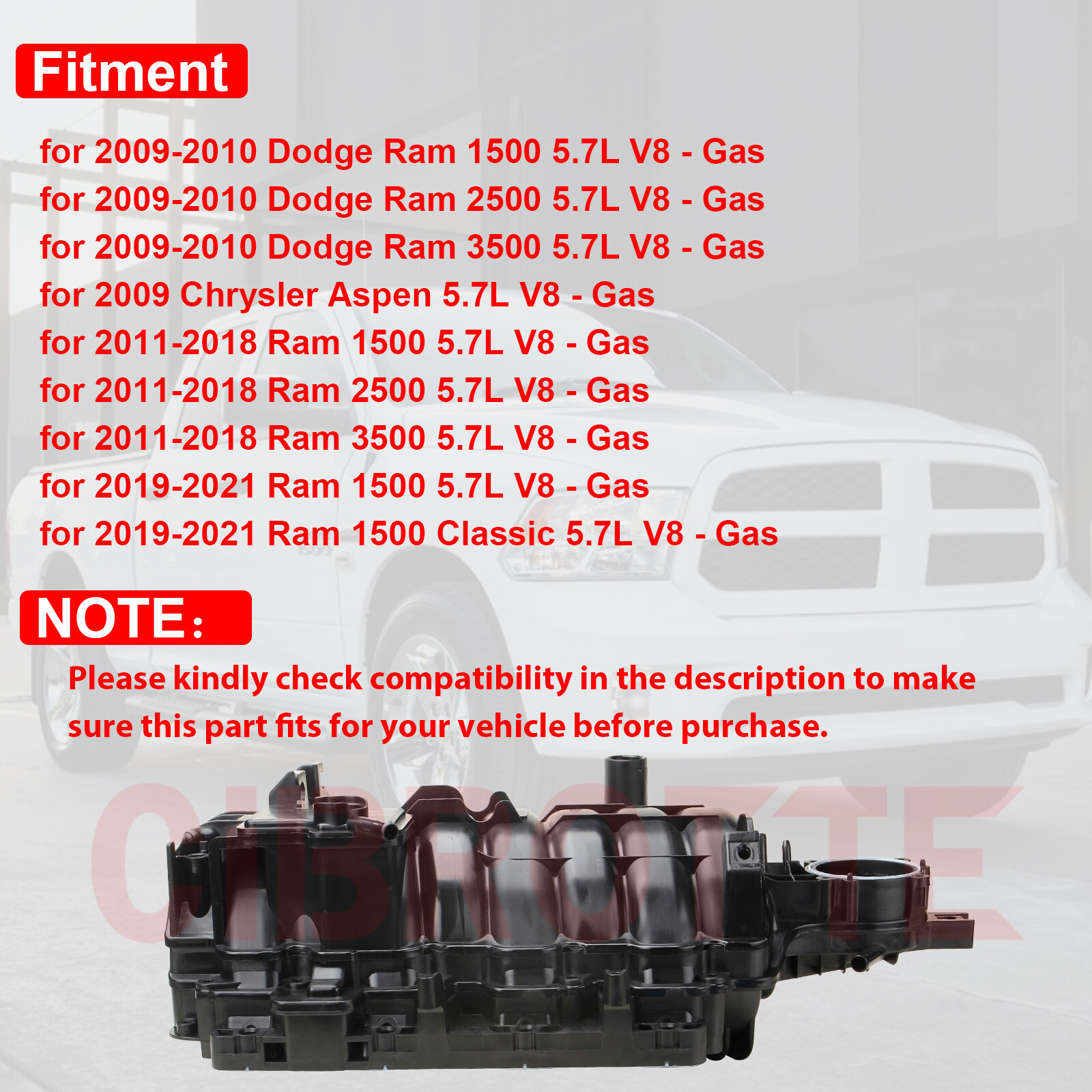 ⭐68194114AC Engine Intake Manifold for 09-10 Dodge Ram 1500 11-21 Ram ...