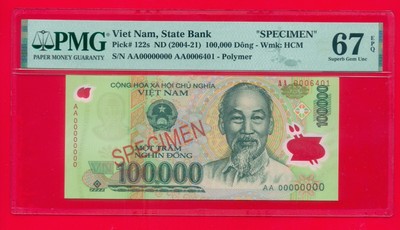 Vietnam 100000 Dong Polymer Specimen Banknote P-122s ND(2004-21) PMG 67 ...