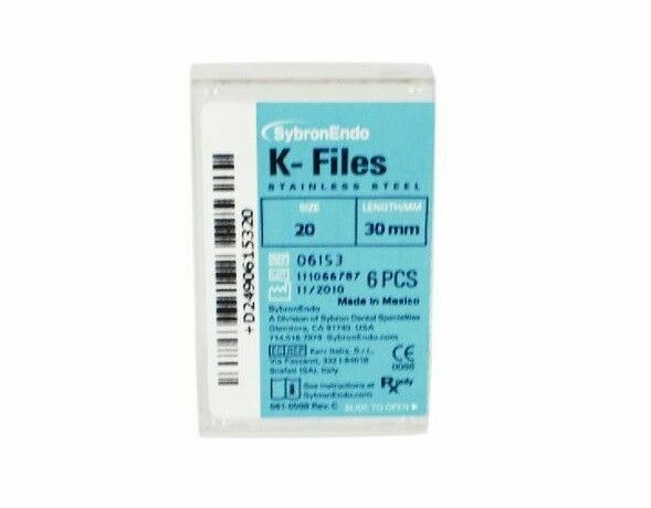 Kerr Sybron Endo Dental 30mm Stainless Steel K-files 6-file per box all ...