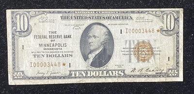 1929 $10 Minneapolis Federal Reserve Star Note Fr#1860-I* | eBay