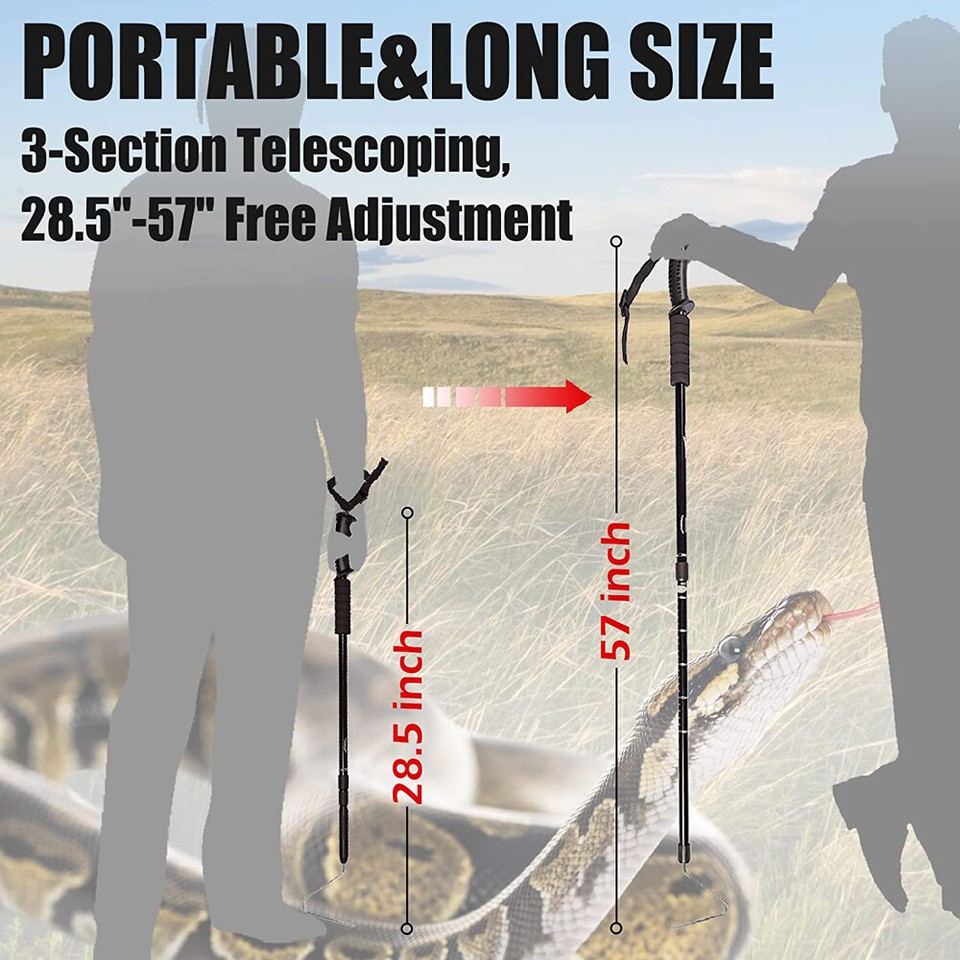57”/ 39” Snake Reptile Hook Catcher Stick Retractable Handling Tool ...