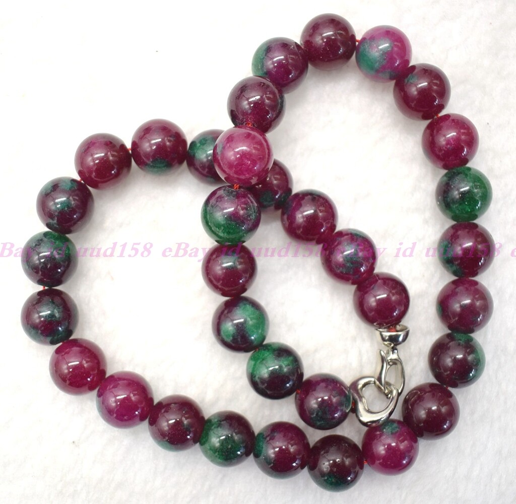 Natural 8/10mm Multicolor Red Gems in Zoisite Round Beads Necklace 18 ...