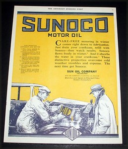 1923 OLD MAGAZINE PRINT AD, SUN SUNOCO MOTOR OIL, CARE FREE WINTER ...
