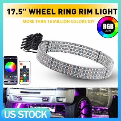 4X 17.5'' Double Side Row LED Wheel Ring Lights Bluetooth Color RGB Rim ...