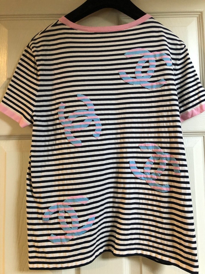 Chanel 19C LA PAUSA ECRU BLACK Pink BLUE CC LOGO TOP FR36-FR38 | eBay