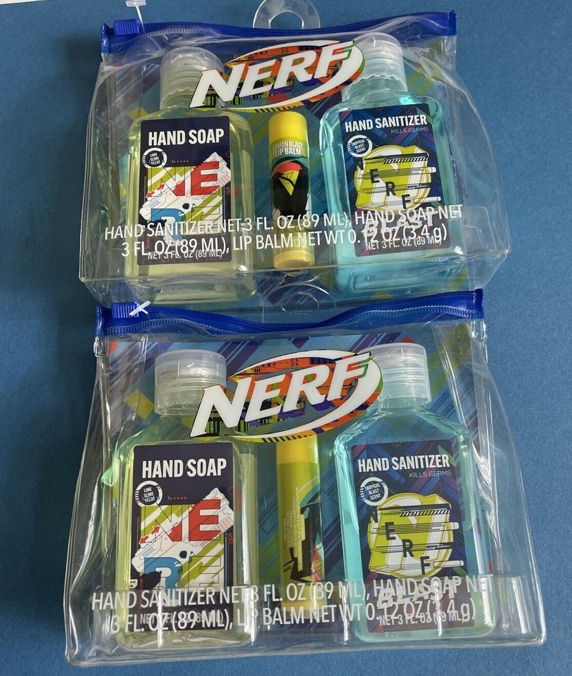 Lot of (2) NERF Hygiene Travel Bag Set Hand Soap LipBalm Lemon Lime ...