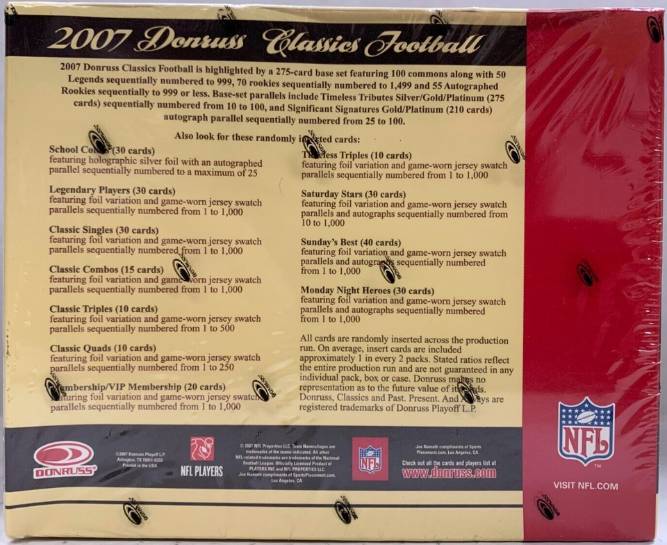 2007 DONRUSS CLASSIC NFL FOOTBALL HOBBY BOX TOM BRADY ERROR CARD NEW ...