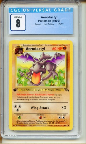 Aerodactyl 16/62 1st Edition Non Holo Pokemon Fossil CGC 8 NM/Mint+ ...
