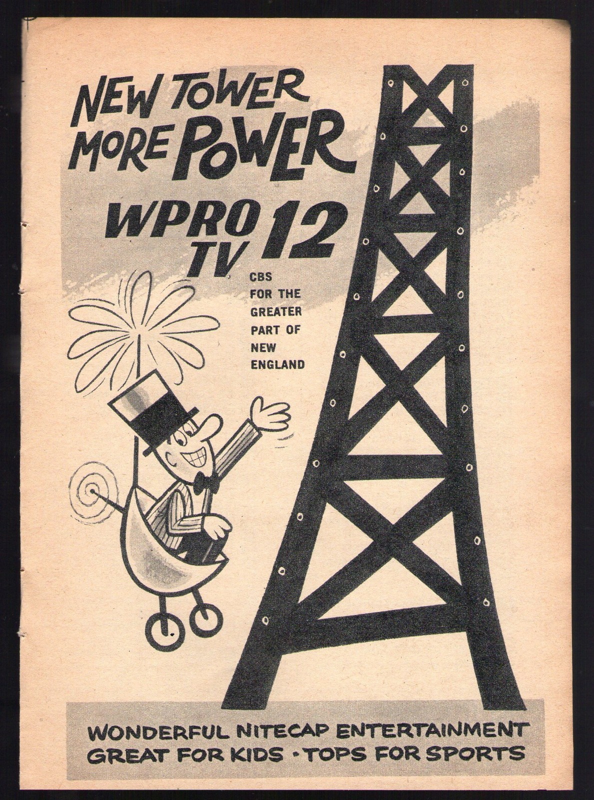 1961 Tv Ad~NEW TOWER MORE POWER~WPRO~PROVIDENCE RHODE ISLAND~NEW ...