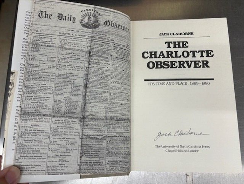 SIGNED Charlotte Observer Its Time & Place, 1869-1986, North Carolina ...