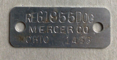 1955 Mercer County Ohio Dog License Tag number 1493 | eBay