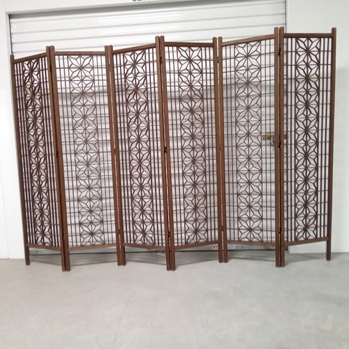 Kumiko Midcentury MCM Teak Folding Screen Room Divider Japanese Art ...