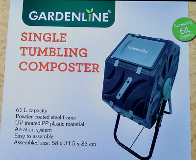 NEW GARDENLINE 61L SINGLE TUMBLING COMPOSTER WITH STEEL FRAME, LOCKING ...
