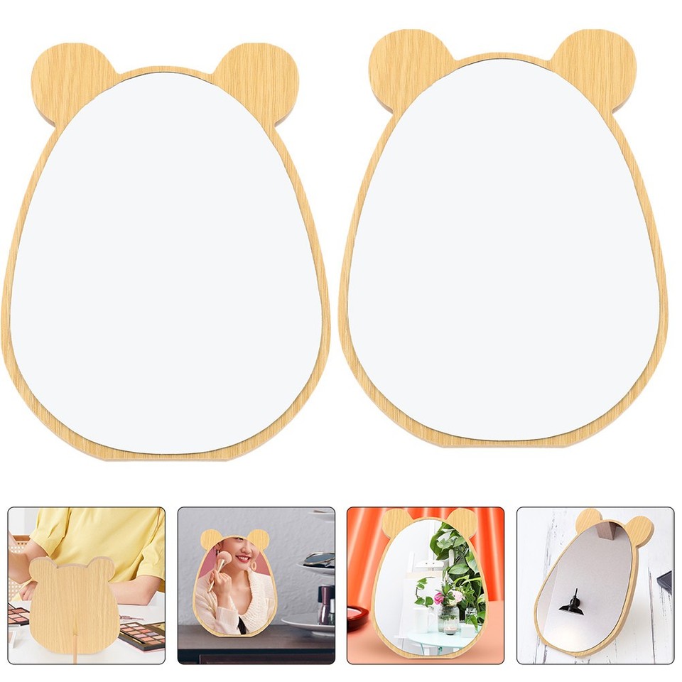 2 Sets Desktop Mirror Wooden Mirror with Stand Decorative Makeup Mirror ...
