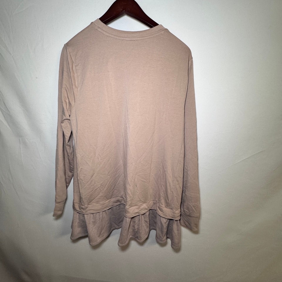 LOGO by Lori Goldstein French Terry Layered Hem Top Beige [L] | eBay