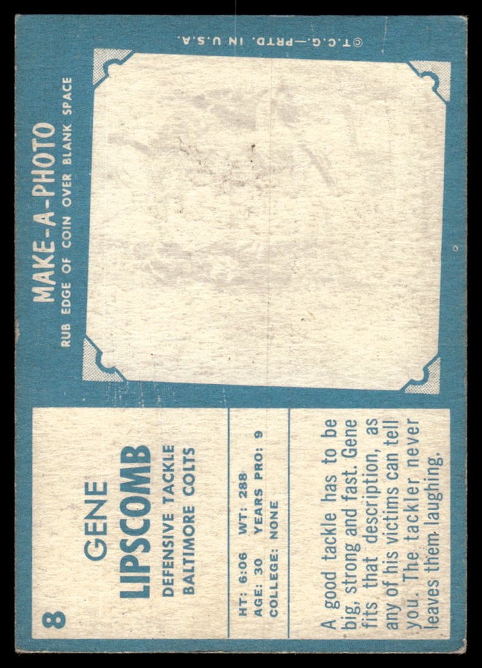 1961 Topps Gene Lipscomb #8 Baltimore Colts Football Card | eBay