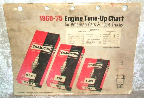 Vintage 1968 to 1975 Champion Spark Plug American Car Truck Tune Up ...