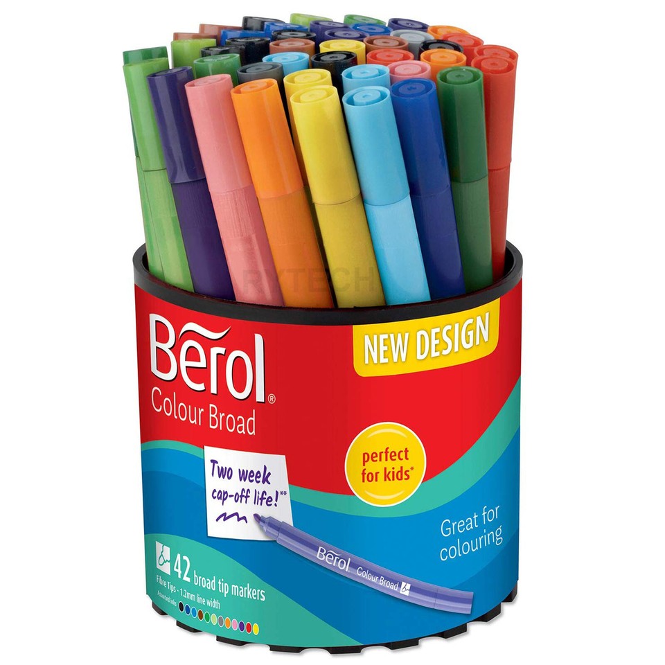 Berol Assorted Colour Broad Or Fine Felt Tip Colouring Drawing Pens Art ...