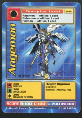 Angemon 1999 Bandai Digimon Digi-Battle TCG ST-14 1st Edition Lightly ...