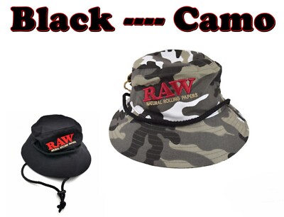 Raw Smokerman's Bucket Hat Size Medium BLACK or CAMO 100% Cotton With ...