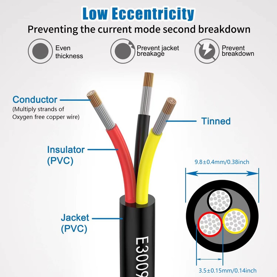 12 Gauge Electrical Wire 3 Core Extension Cable 20feet UL2464 DC 5V/12V ...