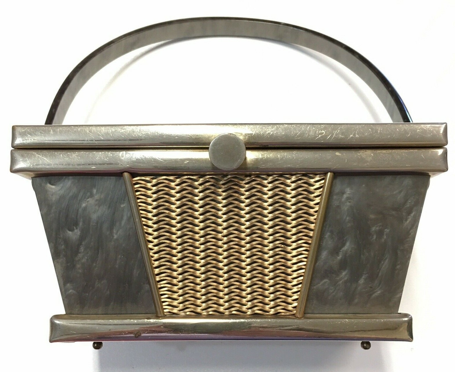 Tyrolean NY Vintage Basket Box Purse Lucite Mother of Pearl Brass ...
