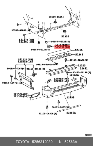 Genuine OE retainer, rear bumper, upper left, 5256312030 for TOYOTA ...
