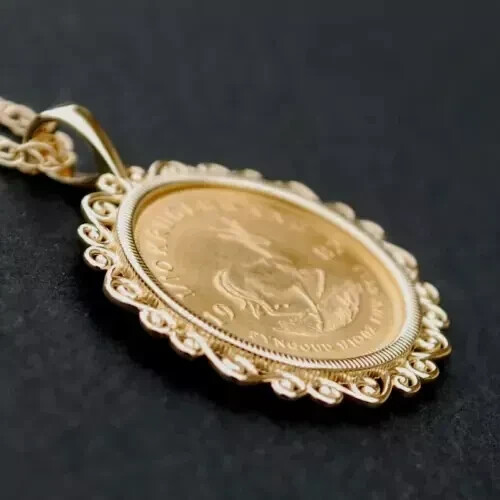 Krugerrand Coin Custom Unisex Pendant 18 In Chain 14k Yellow Gold ...