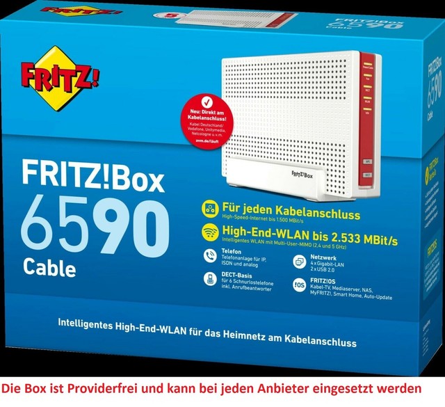 AVM FRITZ!Box 6590 Cable Wireless Router Kabelmodem 4-Port-Switch GigE ...