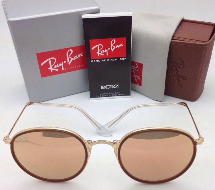New RAY-BAN Folding Sunglasses RB 3517 001/Z2 Gold Frames w/Brown w ...